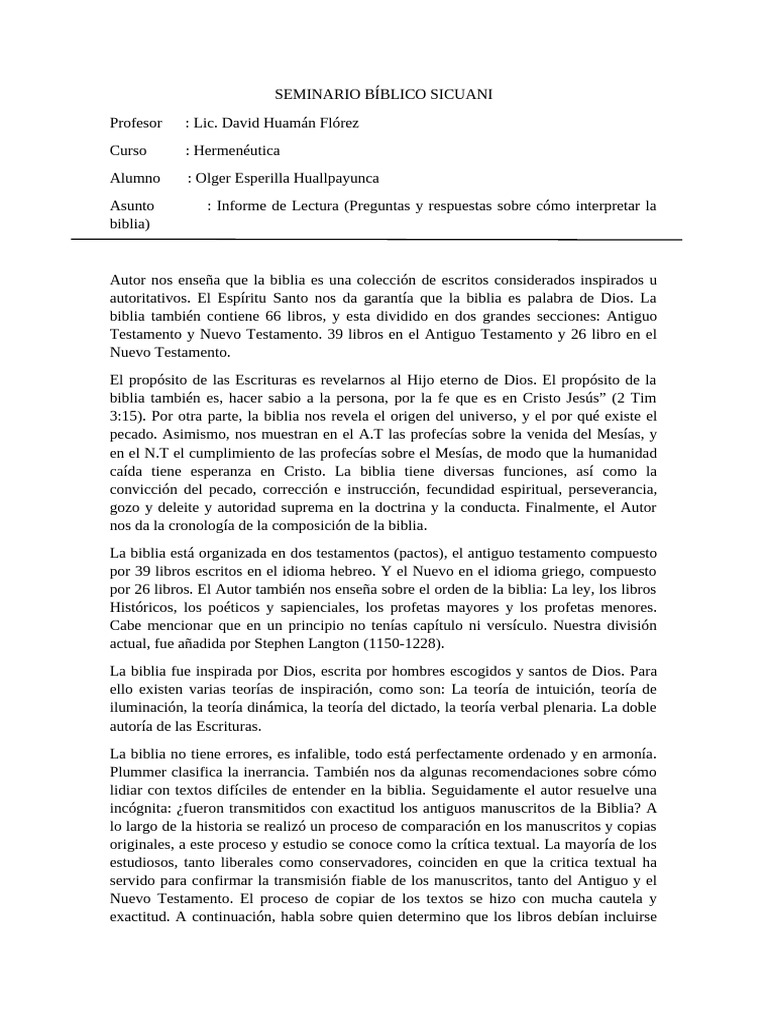 Informe Preguntas de Hermeneutica | PDF | Biblia | Canon bíblico