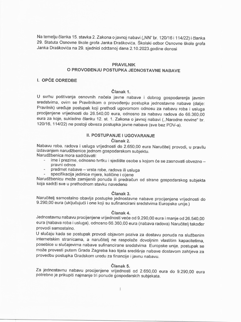 Pravilnik o Provođenju Postupka Jednostavne Nabave | PDF