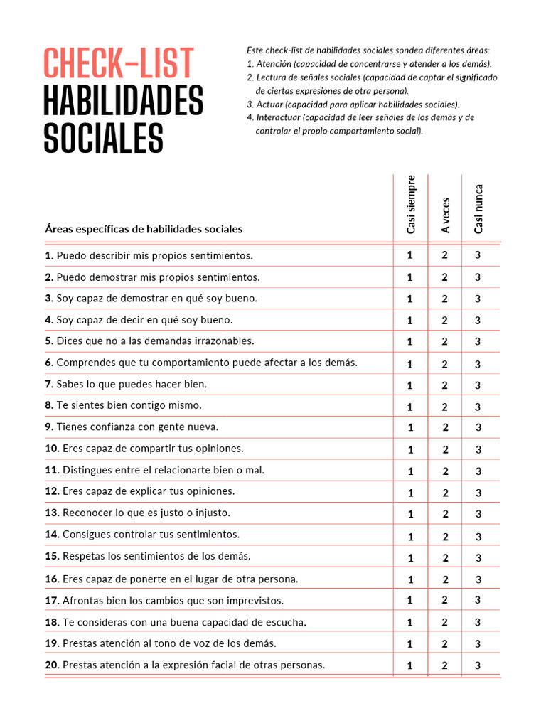 Check-List Habilidades Sociales | PDF | Sicología