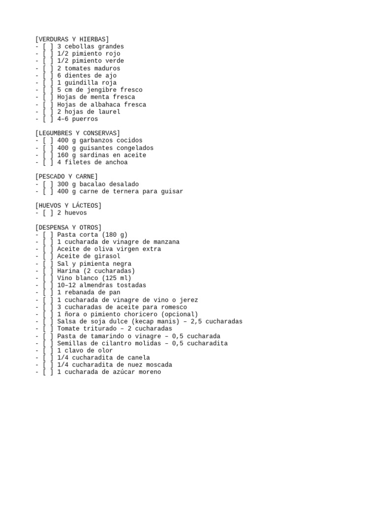 Lista Compra Batchcooking Checklist | PDF