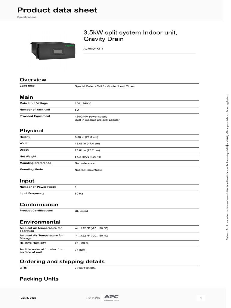 APC - Uniflair Rack Mounted Room Cooling - ACRMD4KT 1 | PDF | Power ...