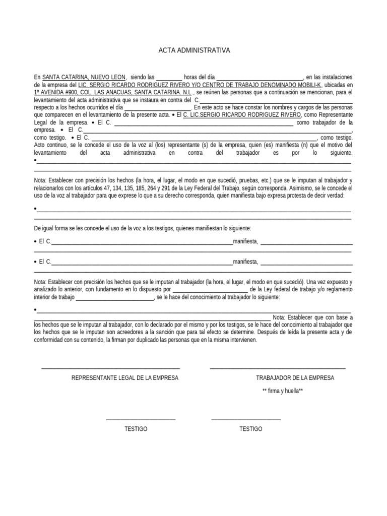 Acta Administrativa Laboral en NL | PDF | Gobierno | Justicia