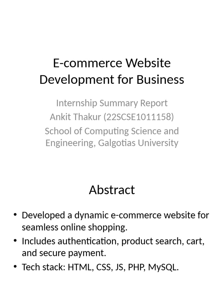 E-Commerce Internship Presentation Development | PDF