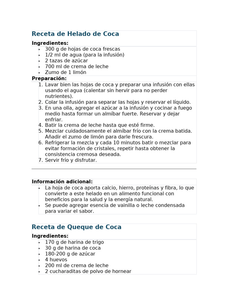 Receta de Helado de Coca | PDF | Chocolate | Levadura