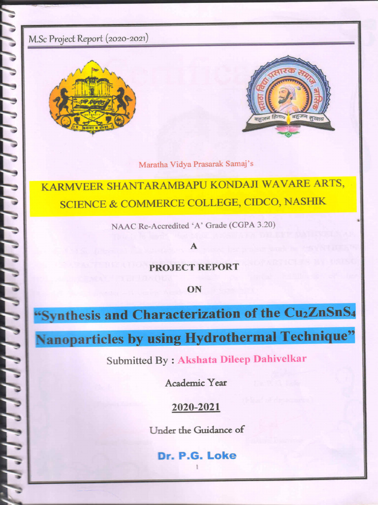 MSC Akshata Dahivelkar Project Report | PDF | Nanotechnology | Absorption Spectroscopy