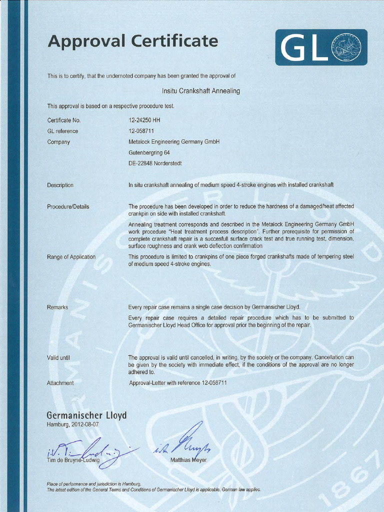 Approval Certificate GL K | PDF