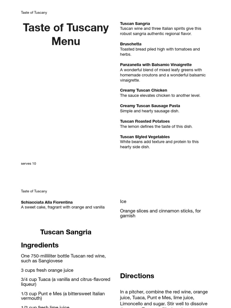 Ucook Taste of Tuscany Recipe | PDF | Pasta | Sausage