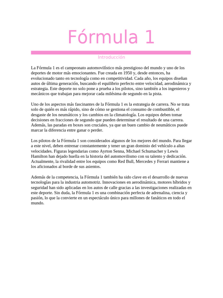 Fórmula 1 | PDF | Formula Uno | Automovilismo