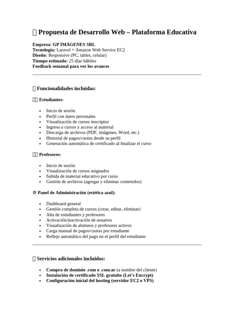 ? Propuesta de Desarrollo Web | PDF