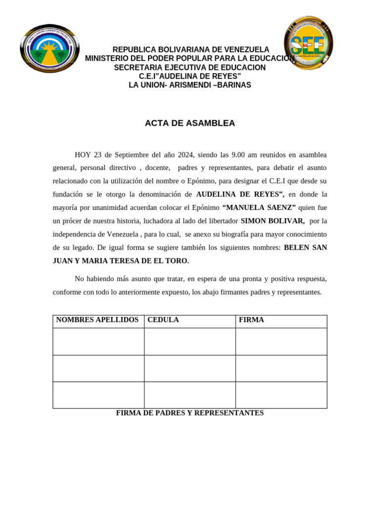 Acta de Asamblea | PDF