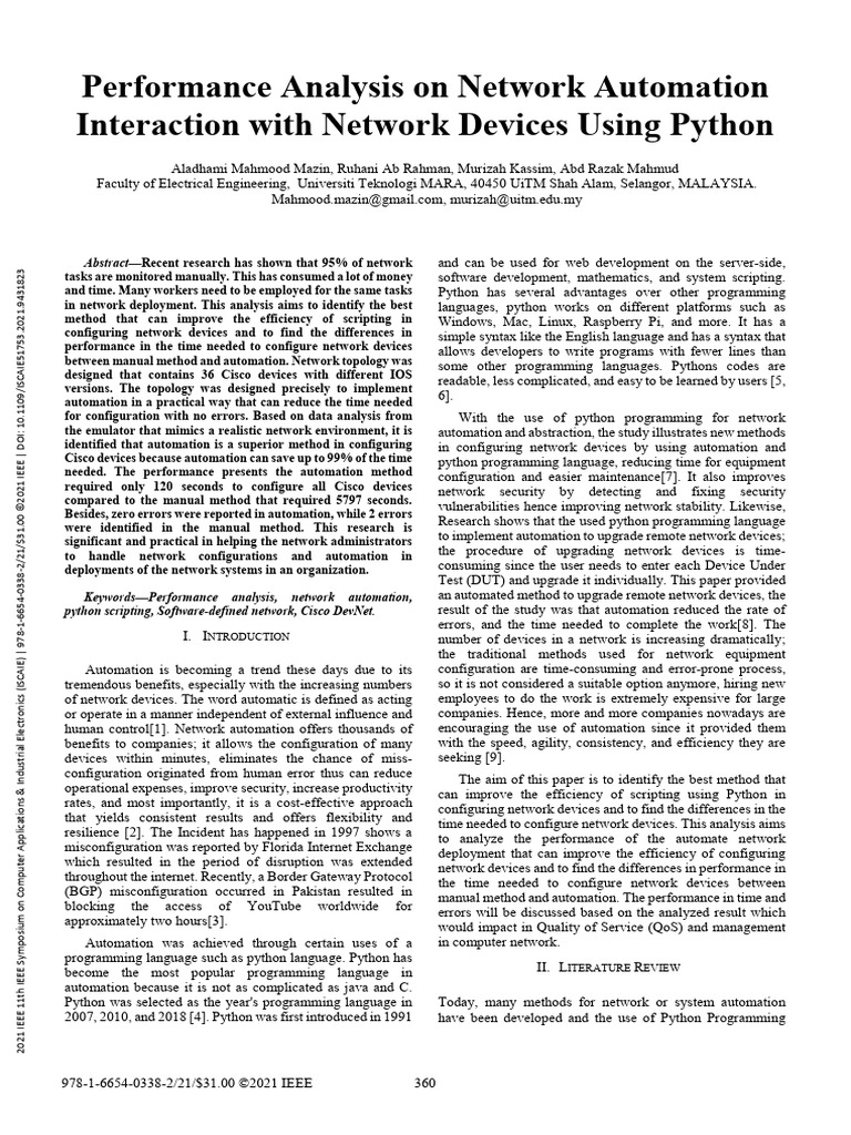 Performance Analysis On Network Automation Interaction With Network ... Performance Analysis On Network Automation Interaction With Network ...