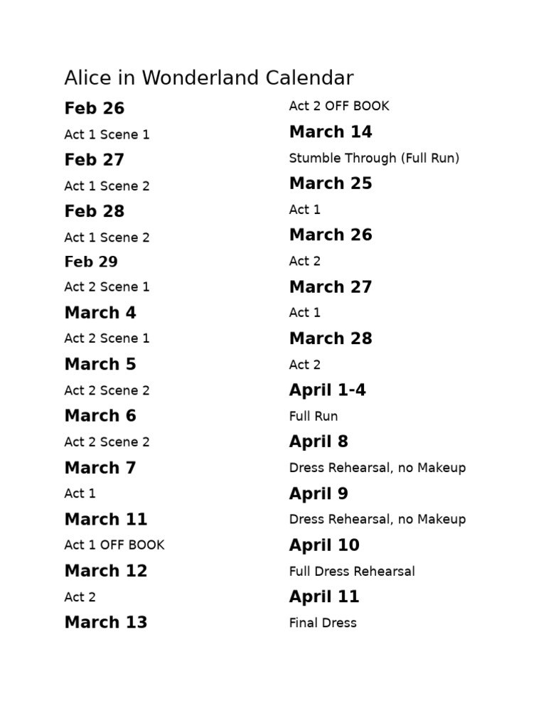 Alice in Wonderland Calendar | PDF