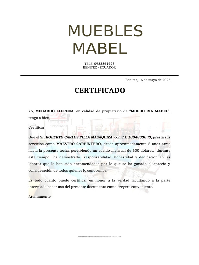 Certificado MUEBLES MABEL | PDF