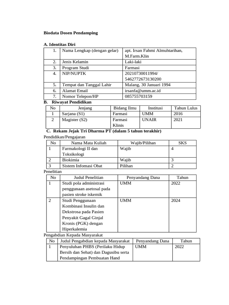 Biodata Dosen PKM RE 2025 | PDF