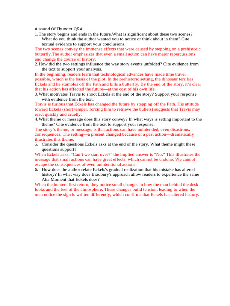 A Sound of Thunder Q&A | PDF