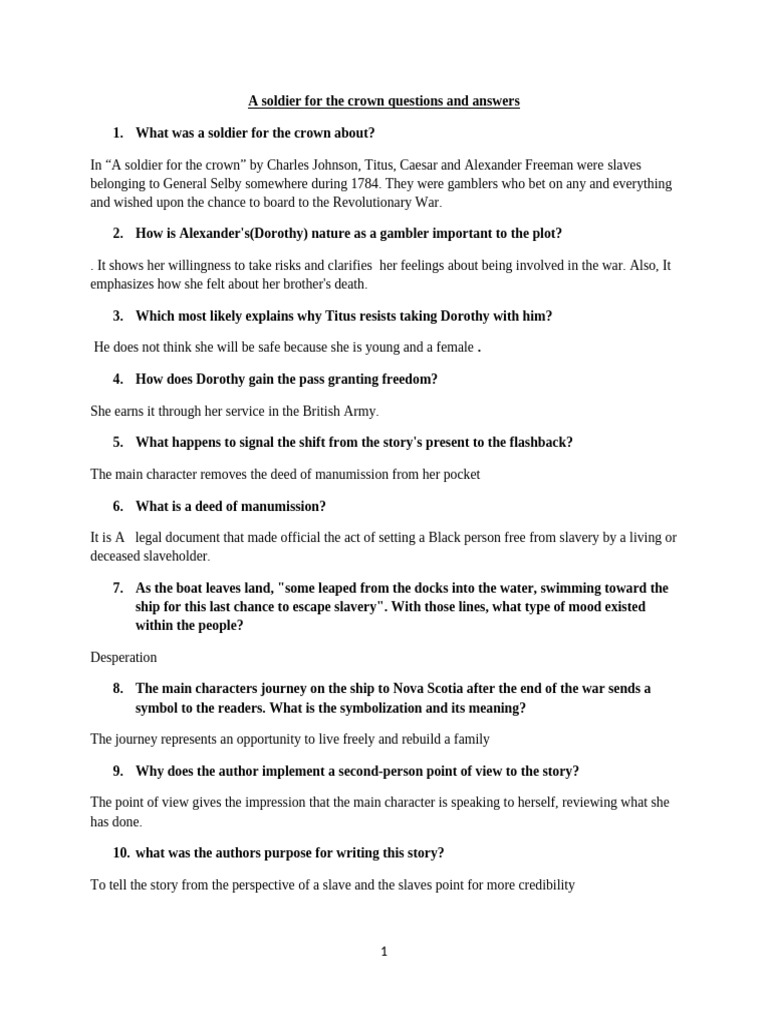A Soldier For The Crown Questions and Answers | PDF