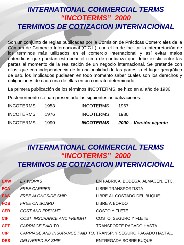 Incoterms 2000 | PDF | Transporte de mercancías | Derecho privado