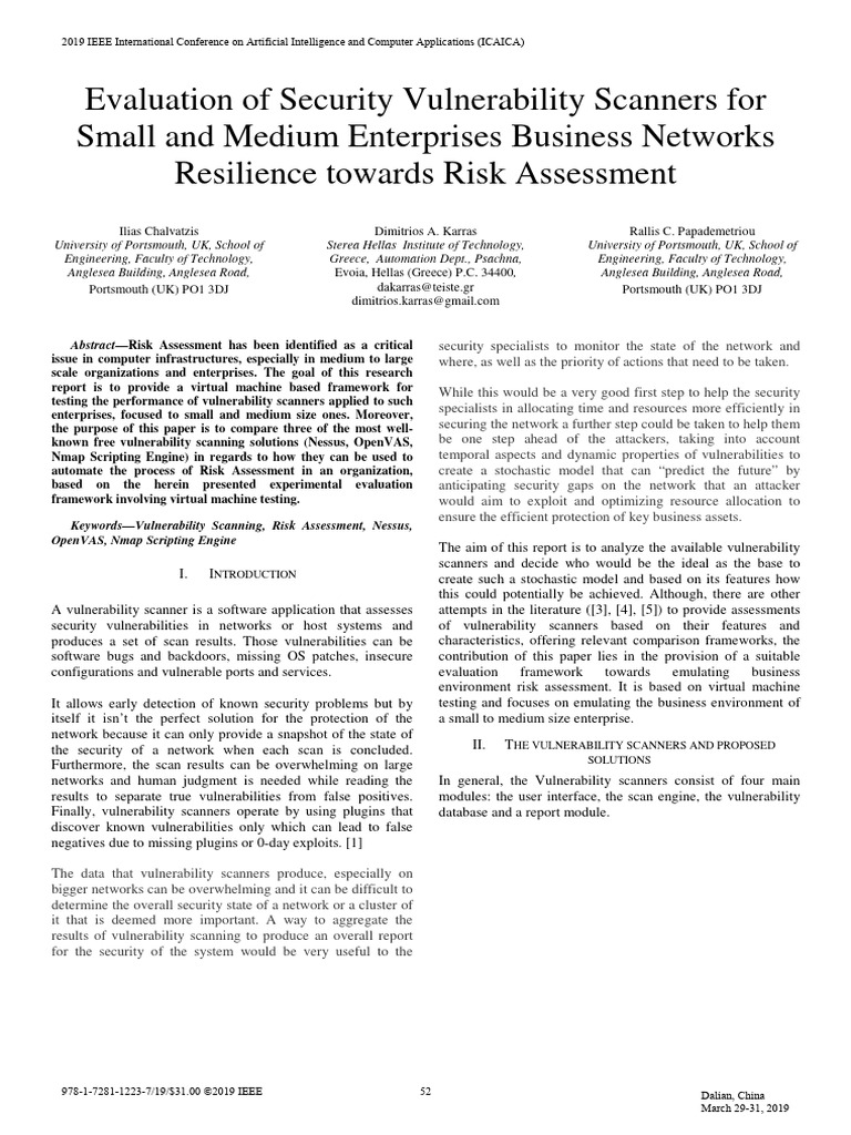 Evaluation of Security Vulnerability Scanners For Small and Medium Enterprises Business Networks ...