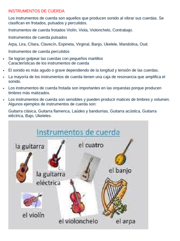 Tipos y características de instrumentos musicales | PDF | Instrumentos ...