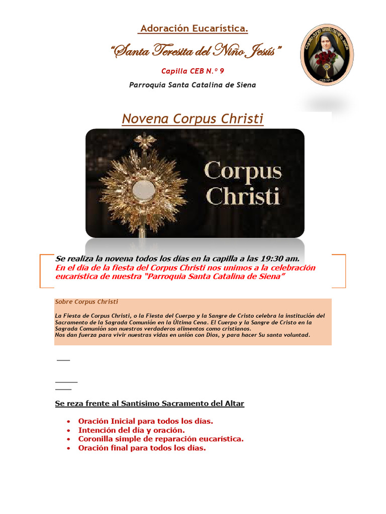 Novena Corpus Christi 2024 | PDF | eucaristía | Cristo (título)