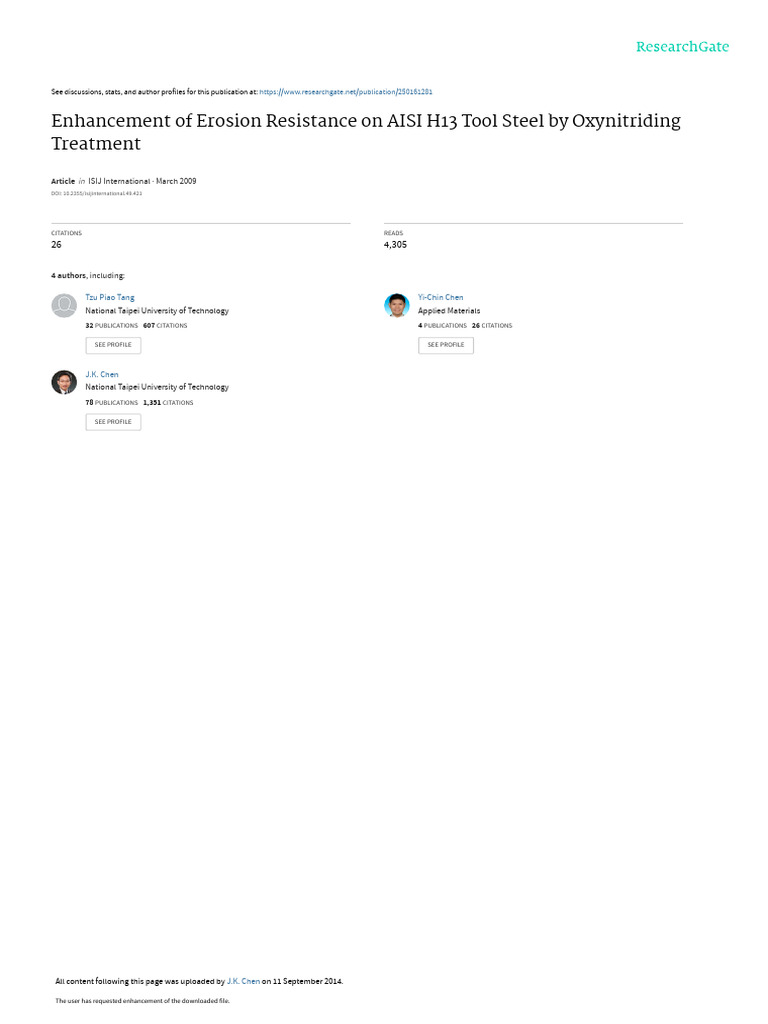 Enhancement of Erosion Resistance On AISI H13 Tool | PDF | Iron | Steel