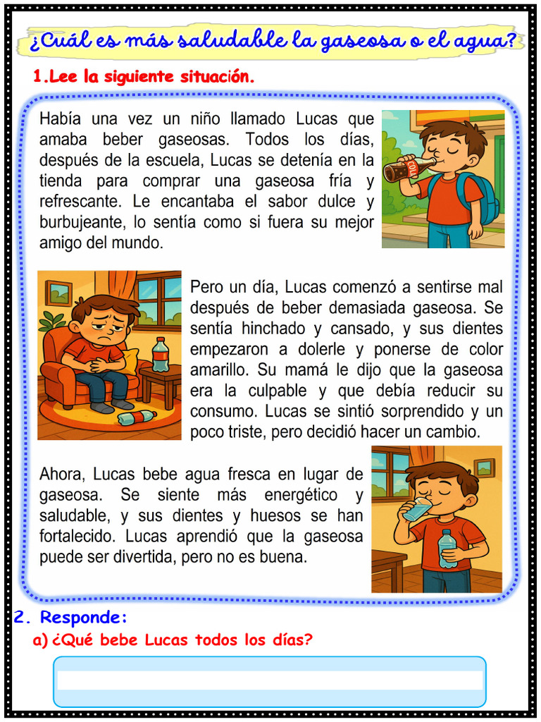 Ficha ¿Cuàl Es Màs Saludable La Gaseosa o El Agua Maestra Janet | PDF ...