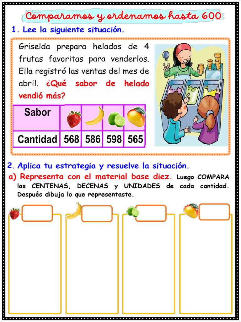 Ficha Comparamos y Ordenamos Cantidades Hasta 600 Maestra Janet | PDF