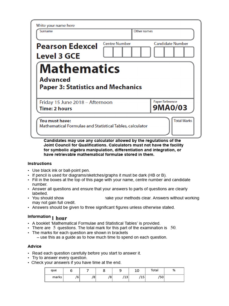 2018 Paper 3 - 2 (Mechs Only) Fill-In | PDF | Acceleration | Force