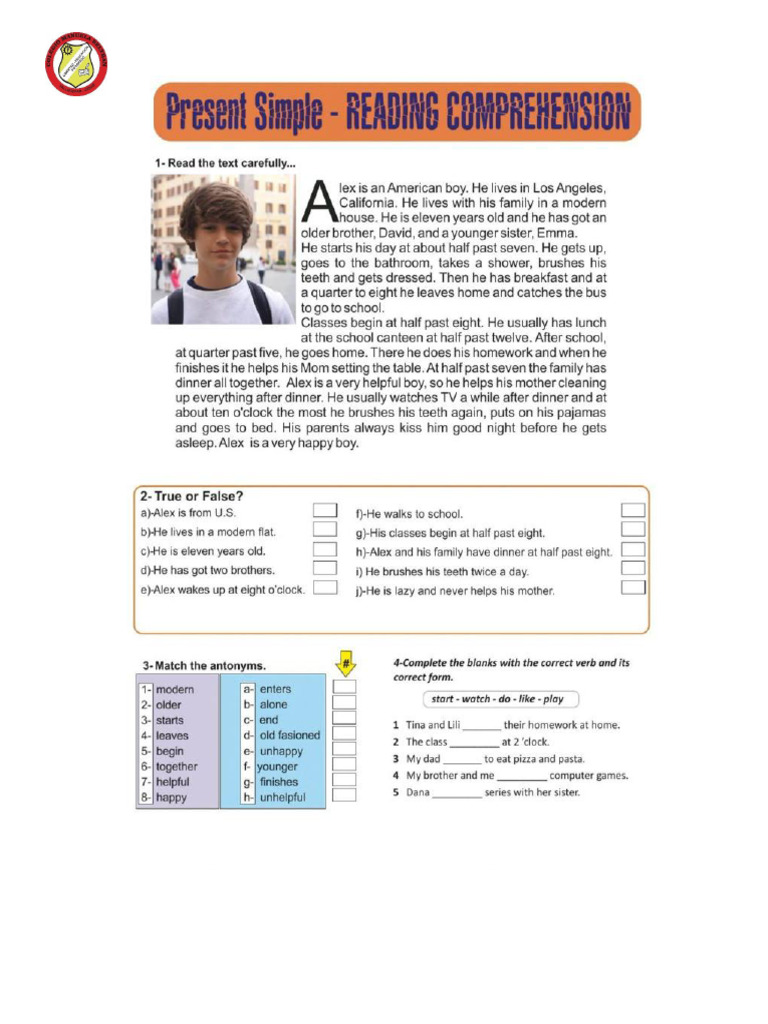 READING COMPREHENSION-PRESENT SIMPLE 9° (1) | PDF