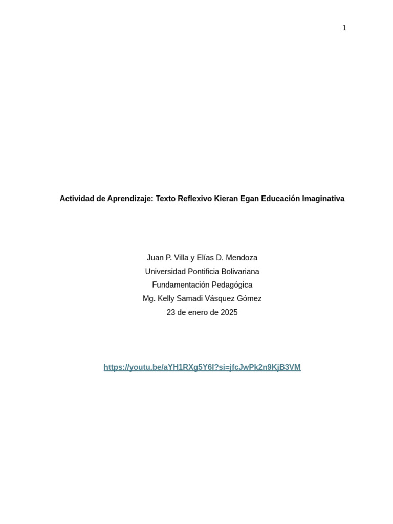 Actividad de Aprendizaje Texto Reflexivo Kieran Egan Educación Imaginativa | PDF | Aprendizaje ...