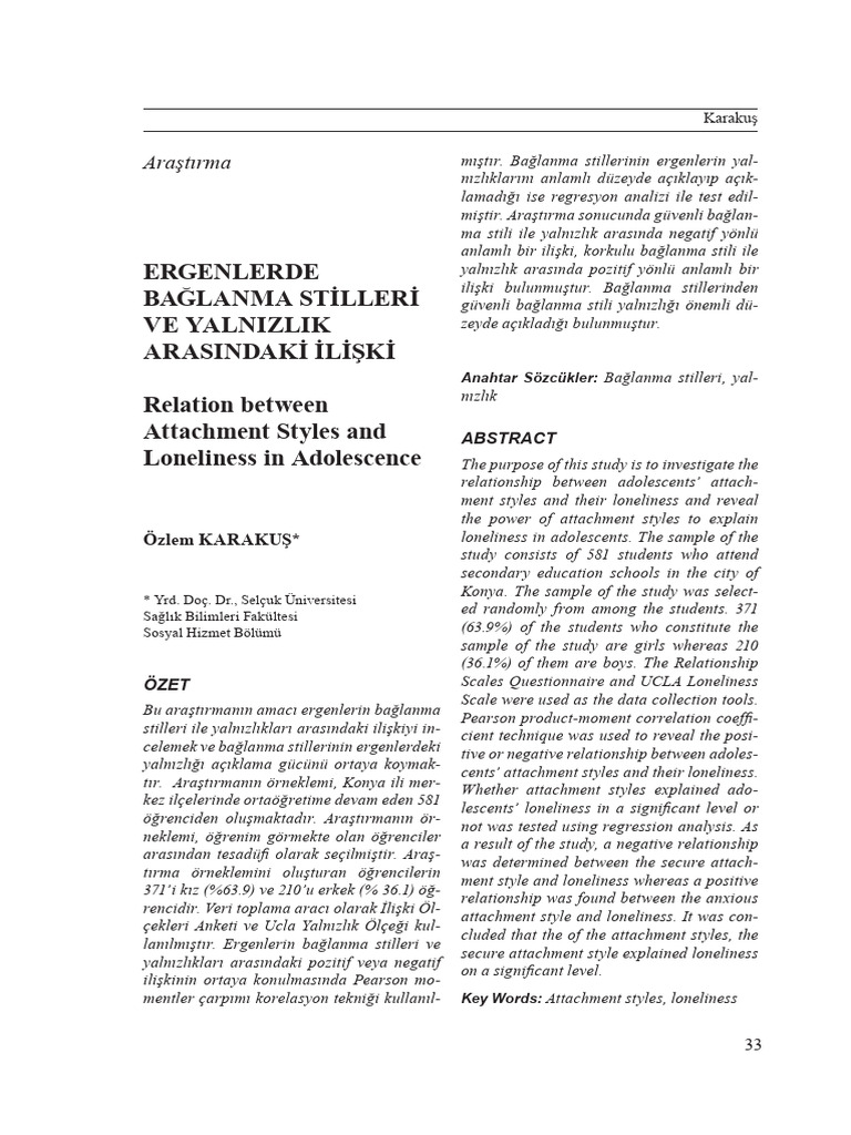 Ergenlerde Ba Lanma ST Ller Ve Yalnizlik Arasindak L K (#613538) - 797258 | PDF