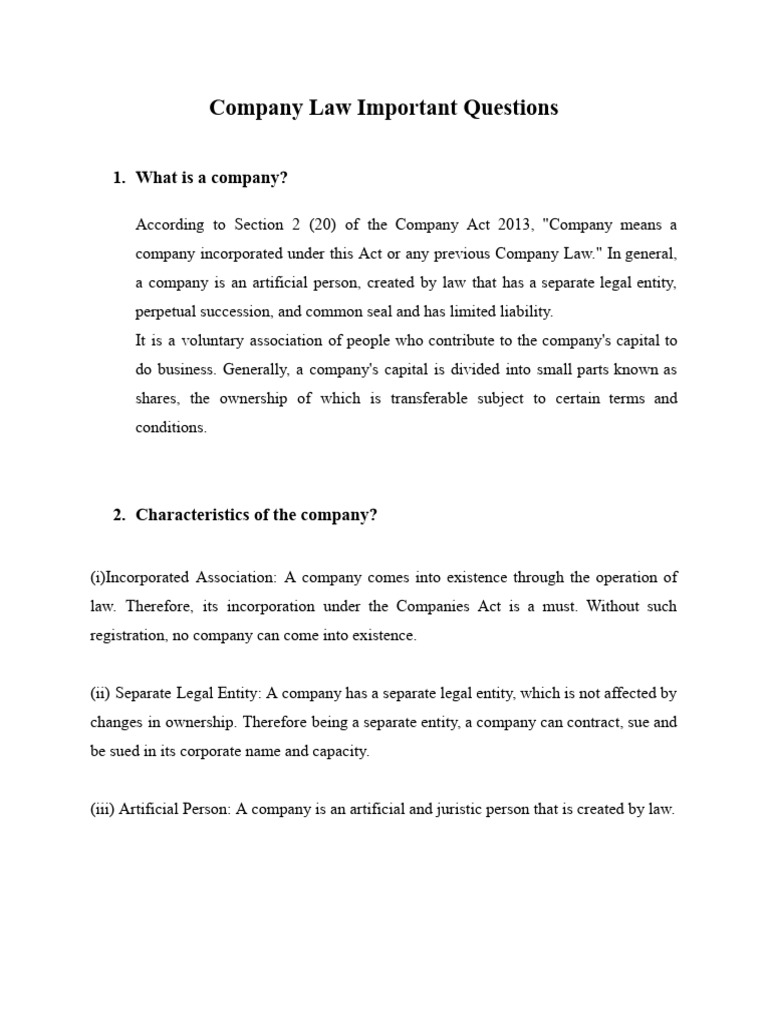 Key Company Law Concepts Explained | PDF | Debenture | Securities (Finance)