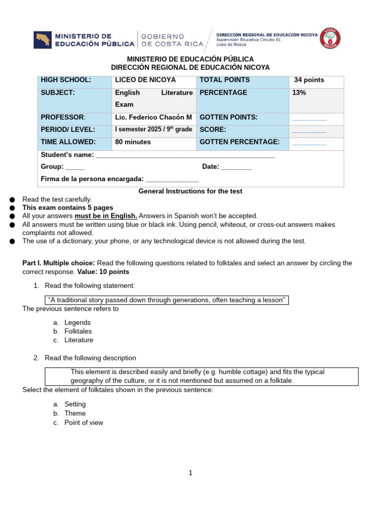 9 Grade Literature Exam | PDF | Hansel And Gretel | Folklore