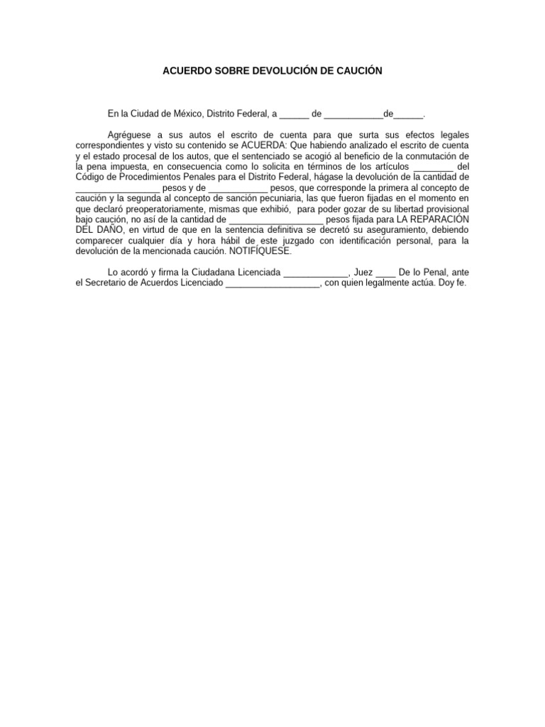Acuerdo Sobre Devolución de Caución | PDF