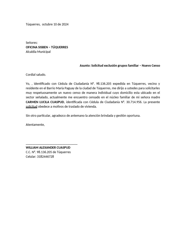 Oficio Solicitud Nuevo Censo | PDF