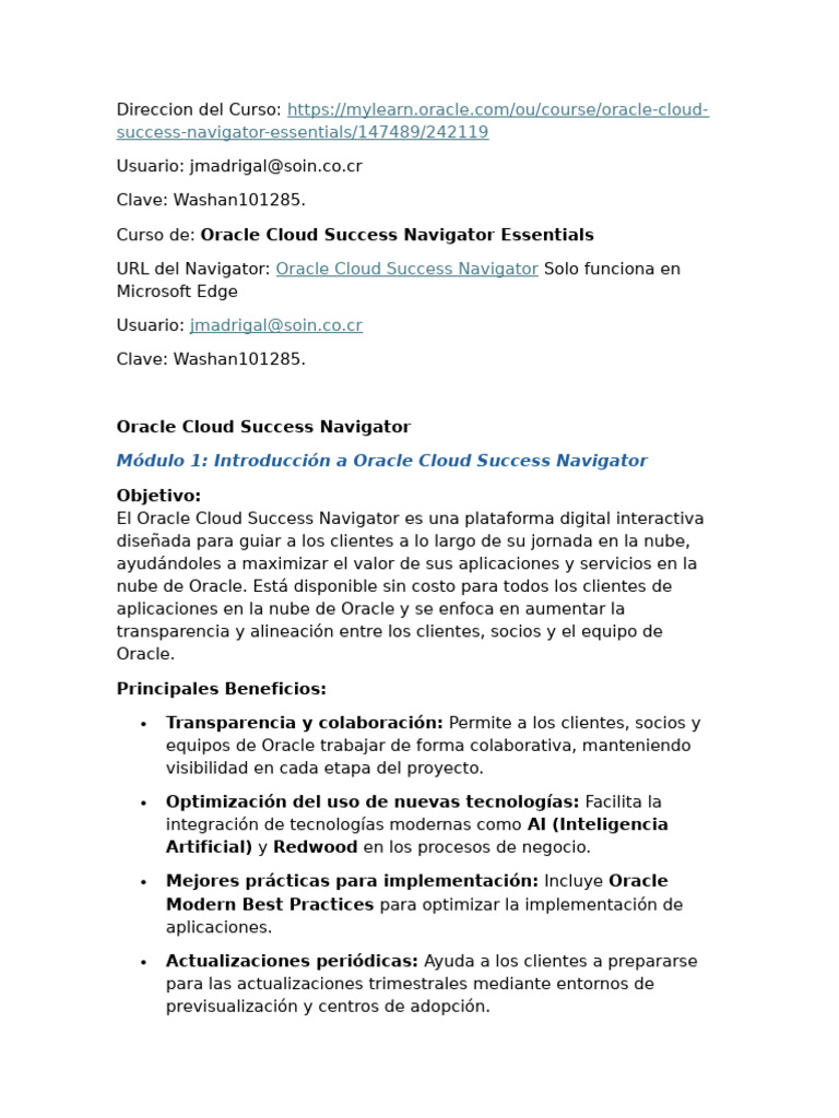 Oracle Cloud Success Navigator Essentials | PDF | Computación en la ...