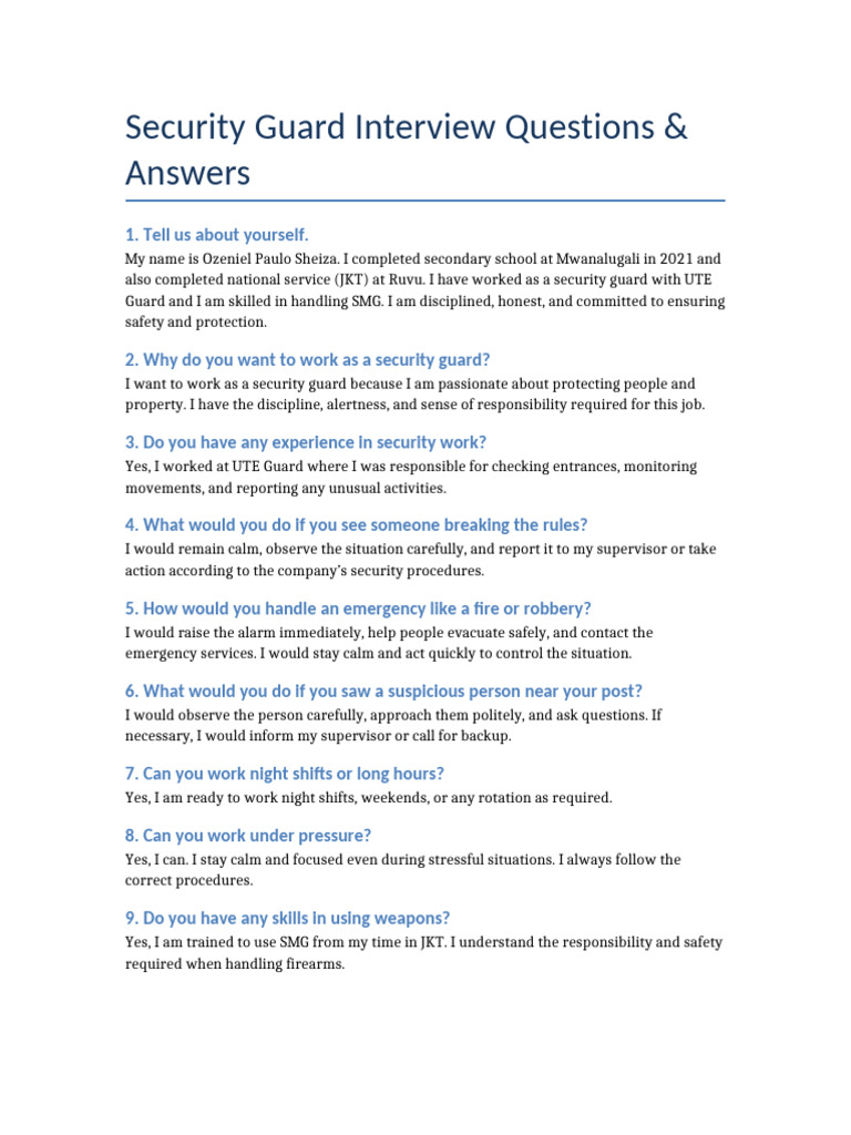 Security Guard Interview Questions and Answers | PDF