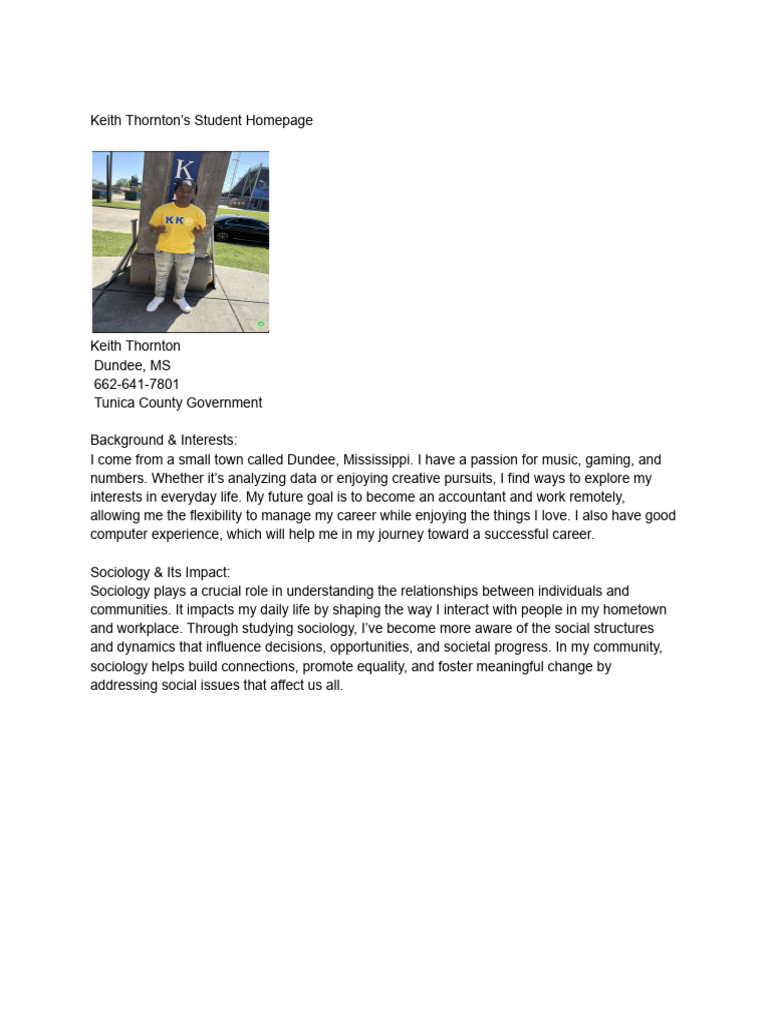 Keith Thornton's Student Homepage | PDF