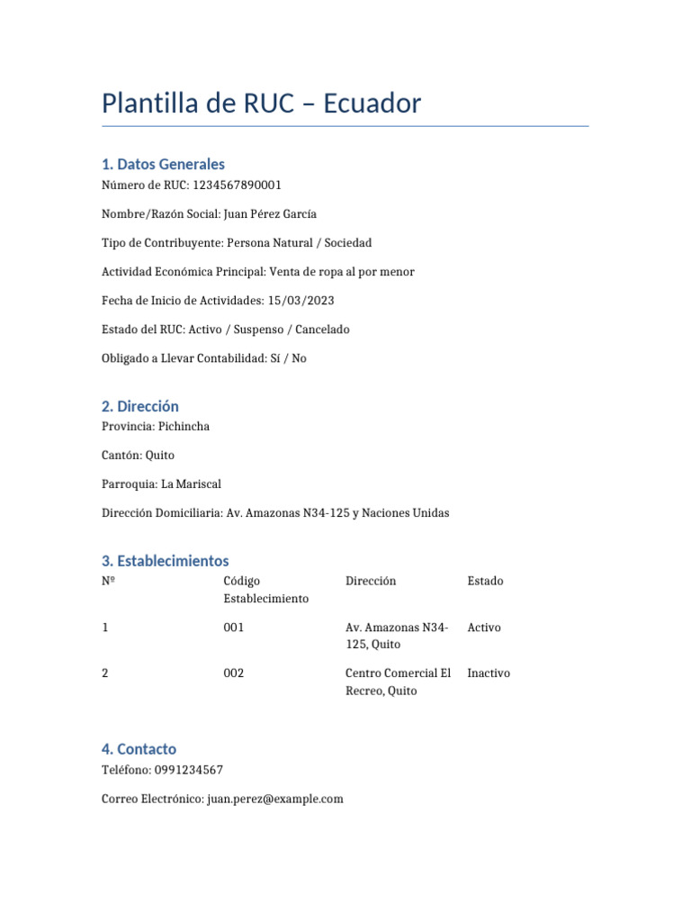 Ejemplo de RUC en Ecuador | PDF