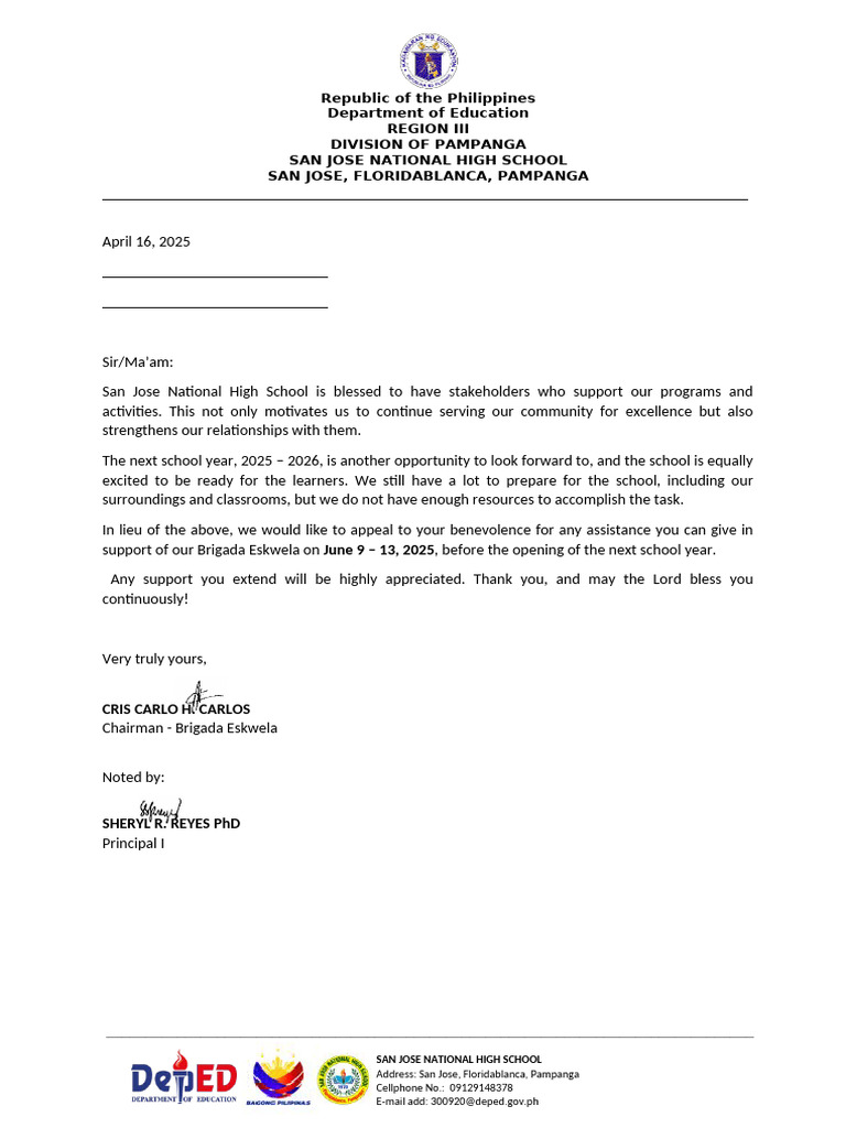 Brigada Eskwela 2025 Letter | PDF