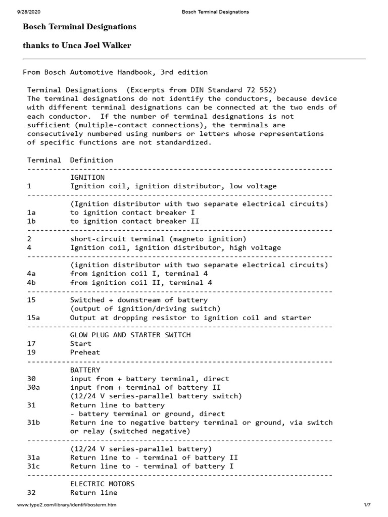 Bosch Terminal Designations alternator | PDF | Relay | Ignition System