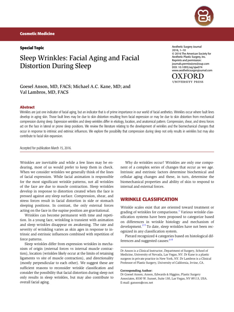 Sleep Wrinkles - Facial Aging and Facial Distortion During Sleep | PDF ...