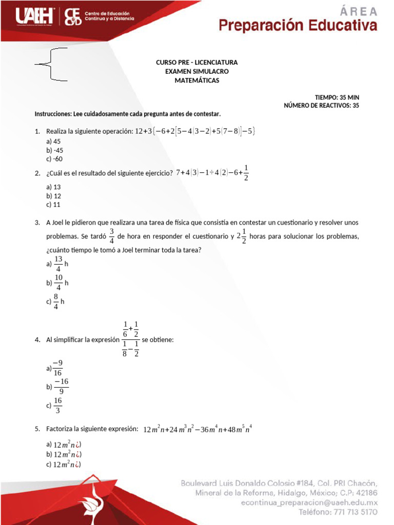 Examen Simulacro Matematicas | PDF | Geometría Elemental | Geometría del plano euclidiano