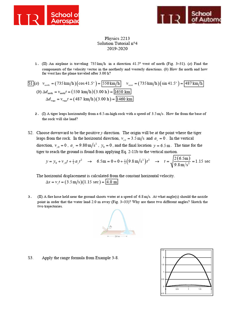 Solution Tutorial 4 Phys1 UIR 2019 2020 | PDF | Projectiles | Trajectory