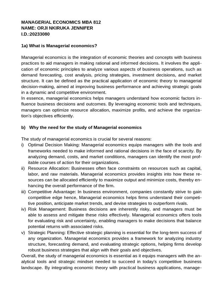 Managerial Economics Mba 812 Assignment | PDF | Economics | Economies