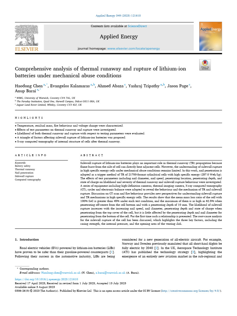 Comprehensive Analysis of Thermal Runaway and Rupture of Lithium-Ion ...