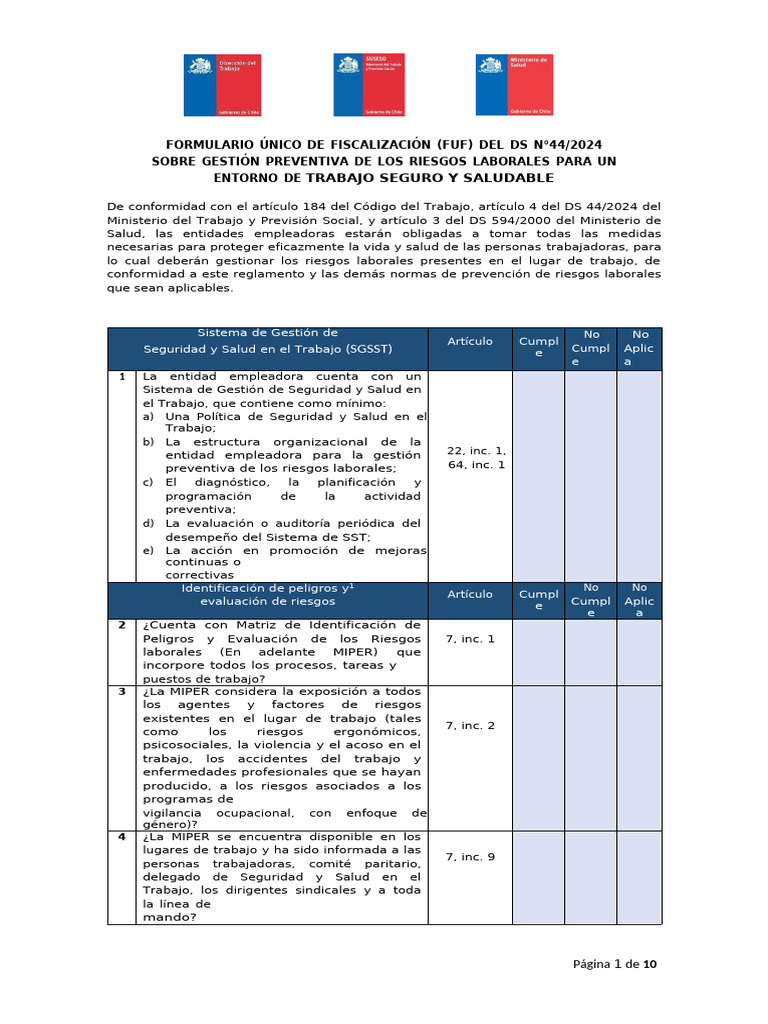 Fiscalizaci N Ds 44 | PDF | Riesgo | Violencia