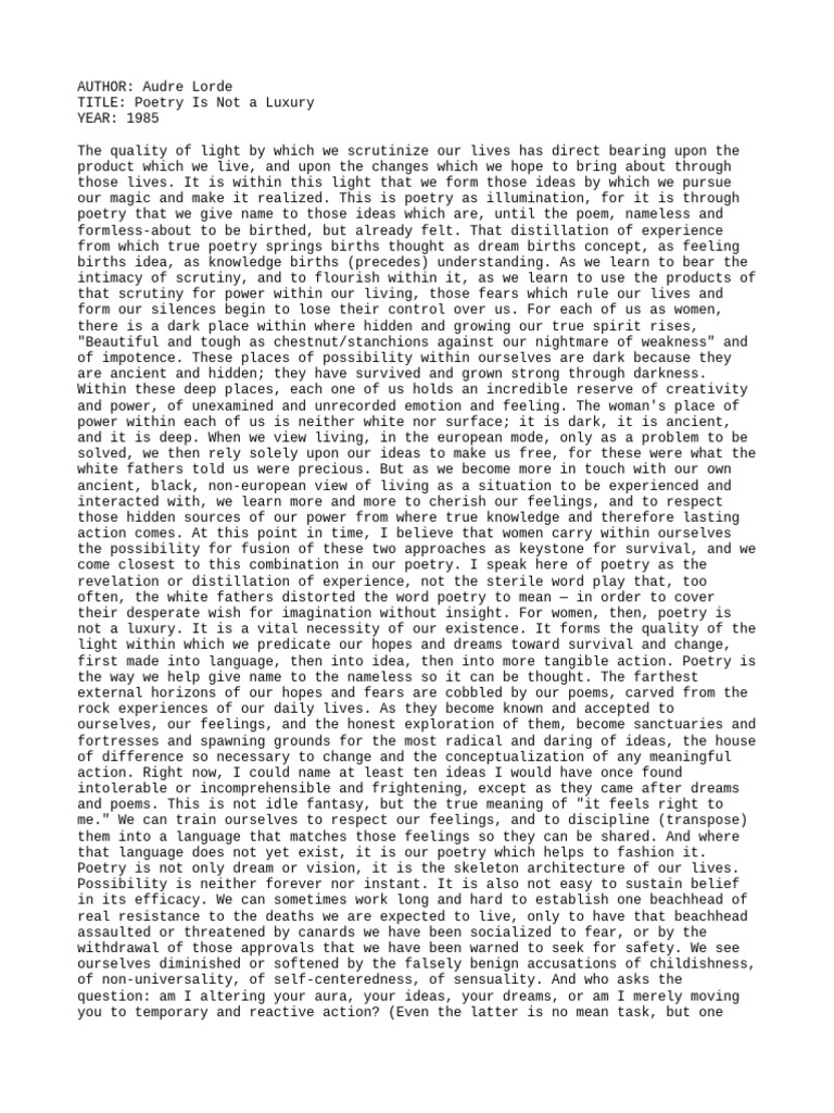 Lorde Audre Poetry Is Not A Luxury | PDF | Dream