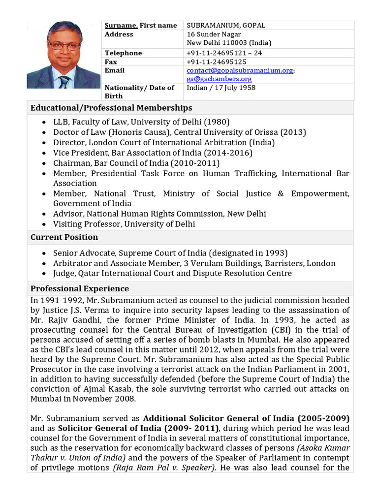 Subramanium Gopal Profile May 2017 | PDF | Judiciaries | Justice