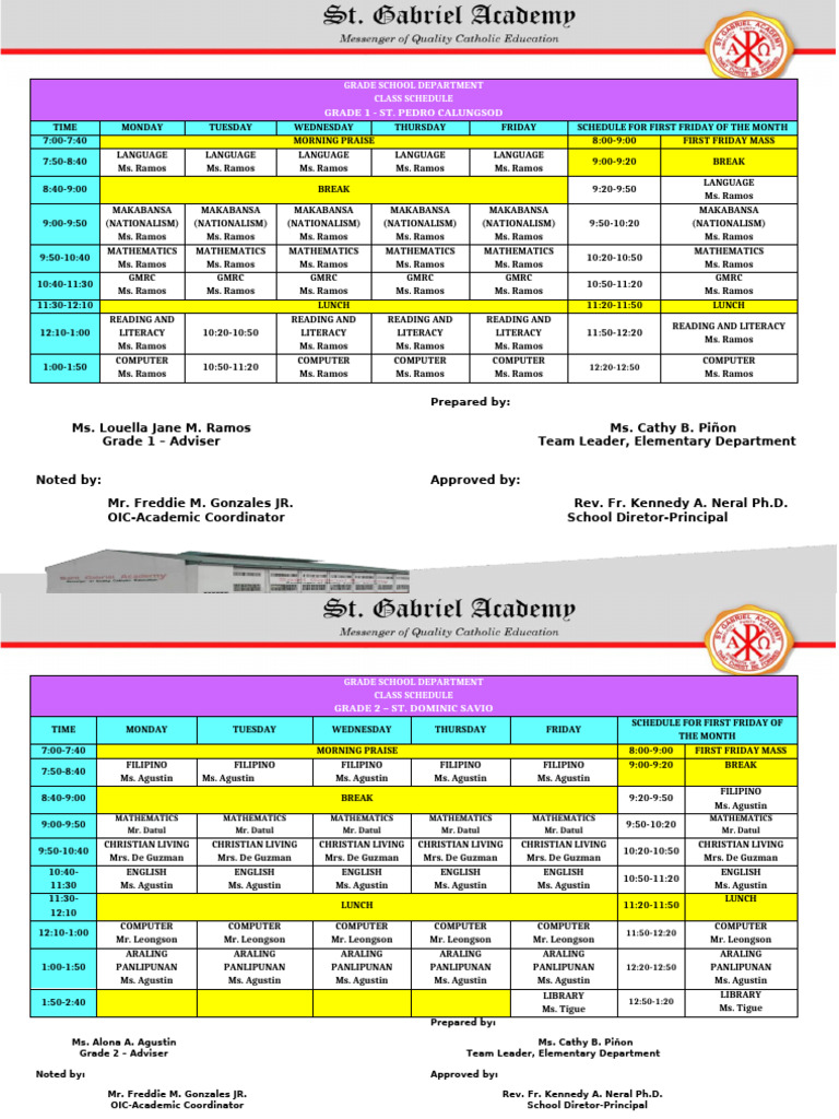 Grade School Class Schedule Overview | PDF